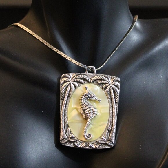 Jewelry | Vintage Seahorse Thermoset Silver Tone Palm Trees Pendant ...
